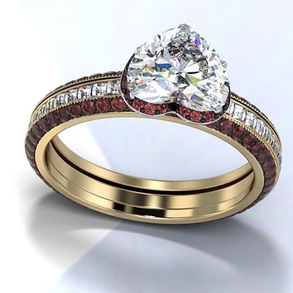 Jewelry | New Beautiful Independent Heart Red Diamond Wedding Ring ...